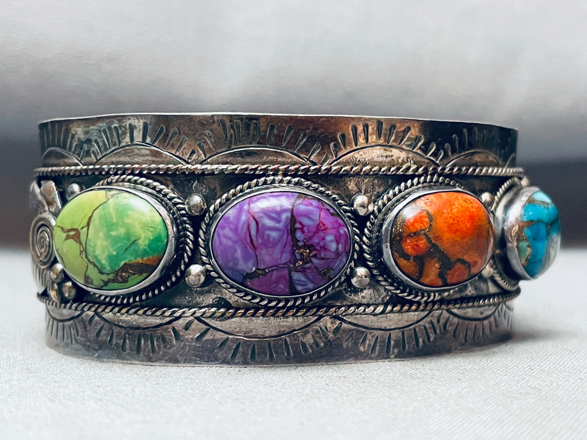 Heavy Vintage Native American Navajo Color Stone Sterling Silver Leaf ...