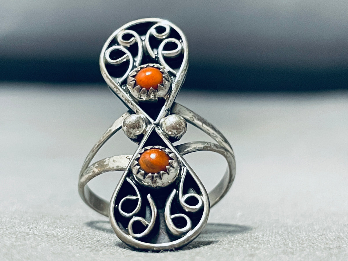 Twirly Cute Vintage Native American Navajo Coral Sterling Silver Ring ...