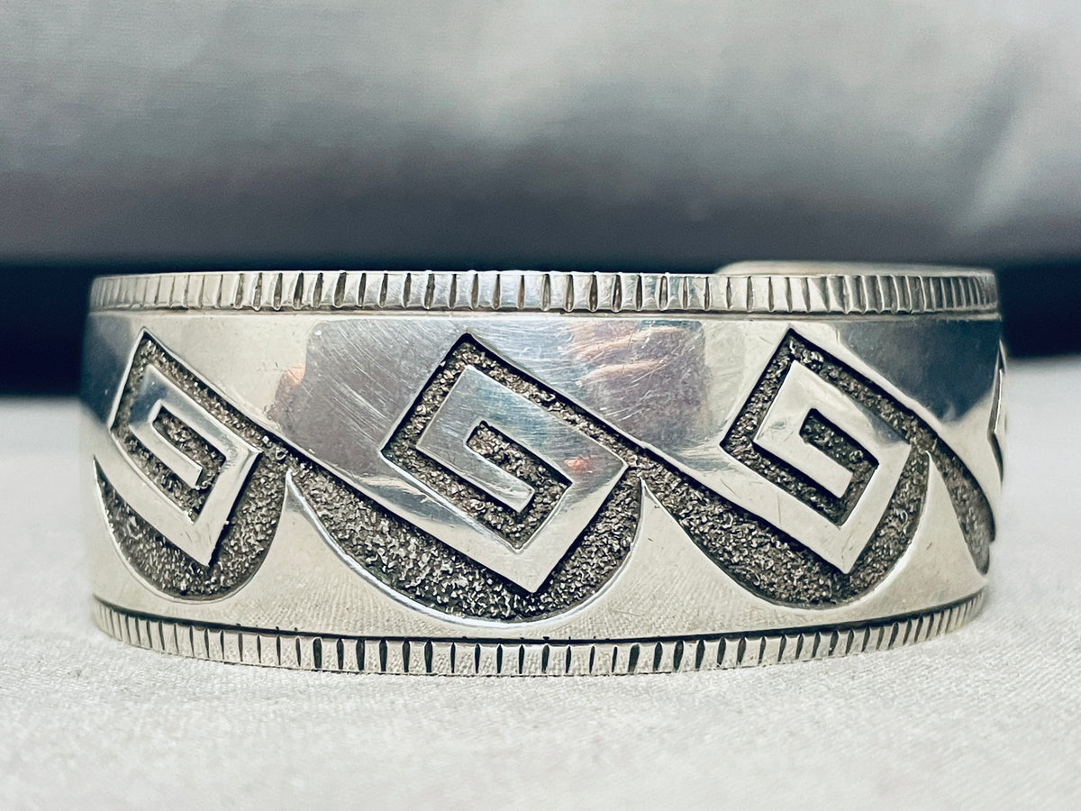 Gib Gene Vintage Native American Navajo Geomtric Sterling Silver Brace ...
