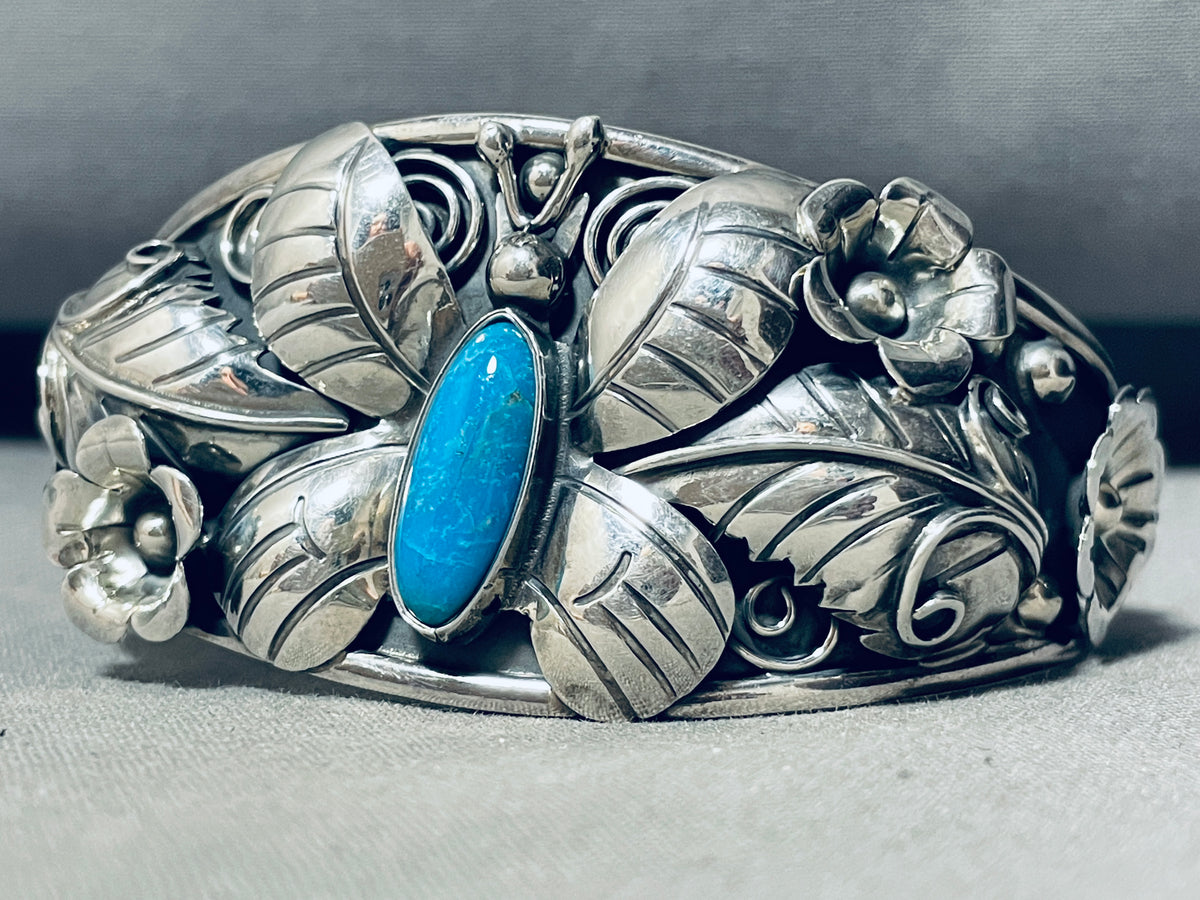 Domingo Signed Vintage Butterfly Turquoise Sterling Silver Bracelet ...