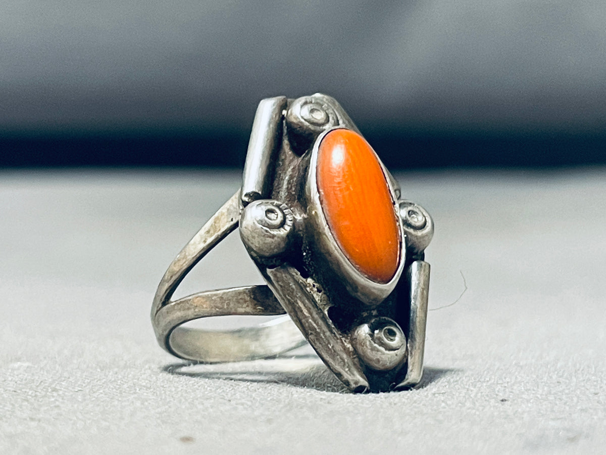 Incredible Vintage Native American Navajo Coral Sterling Silver Ring ...
