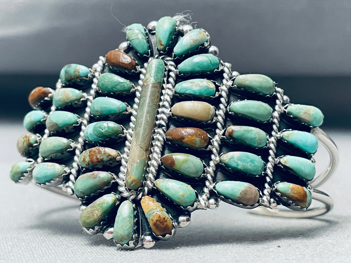 Danny Benally Native American Navajo Green Turquoise Cluster Sterling ...