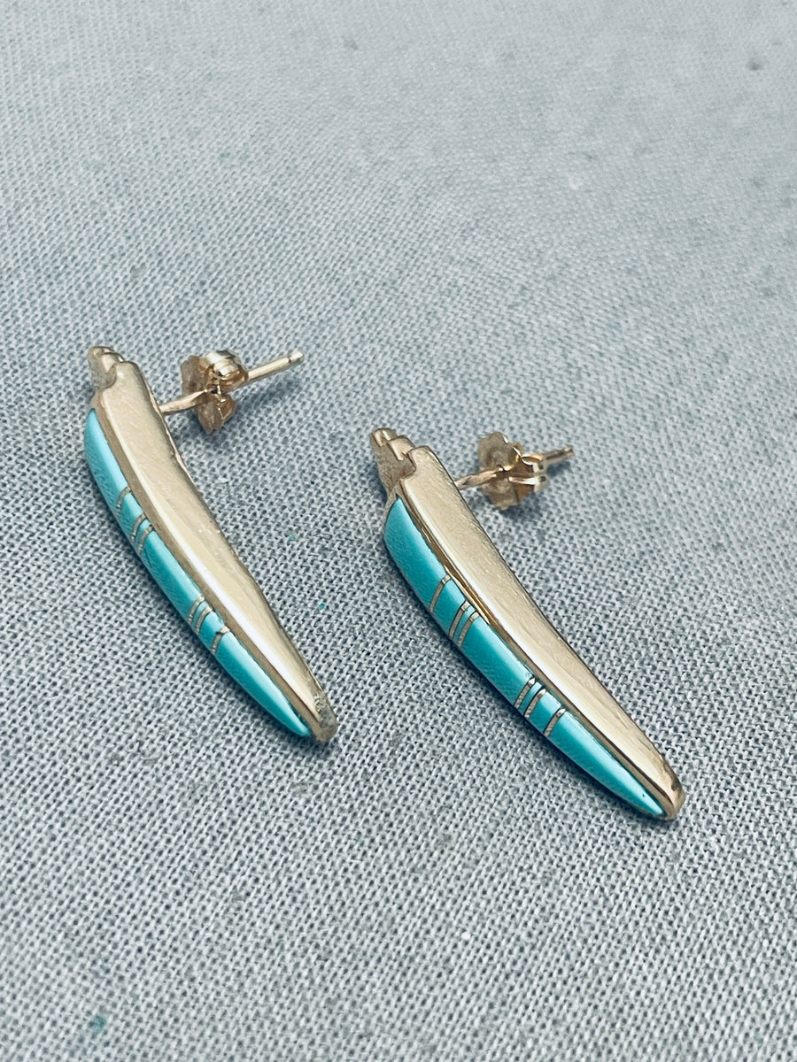 Important Vernon Haskie Vintage Native American Navajo 14k Gold Turquo ...