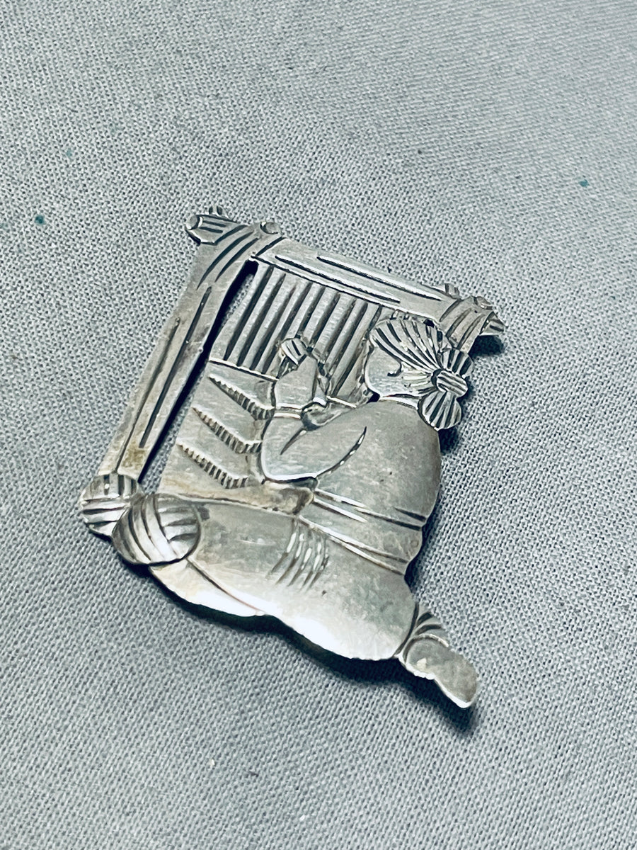 Detailed Vintage Native American Navajo Sterling Silver Weaver Pin ...
