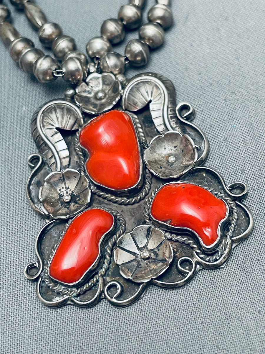 One Of The Chunkiest Coral Vintage Native American Navajo Sterling Sil ...