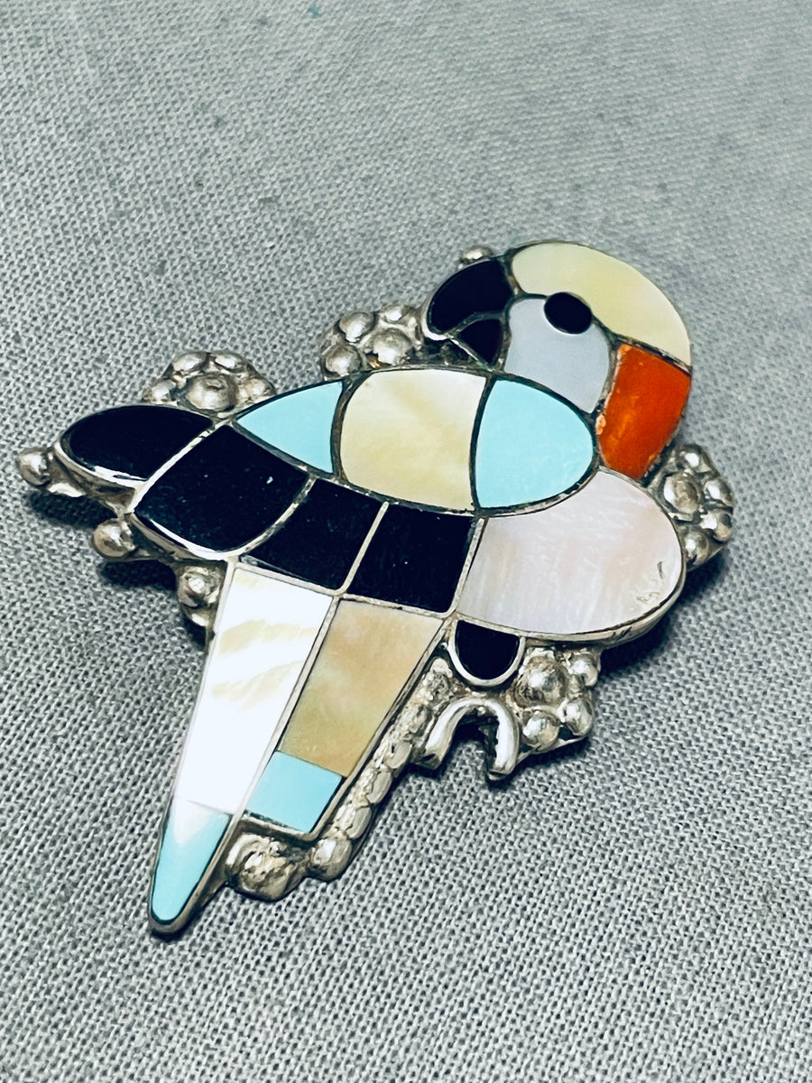 Cool Parrot!! Vintage Native American Zuni Turquoise Inlay Sterling Si ...