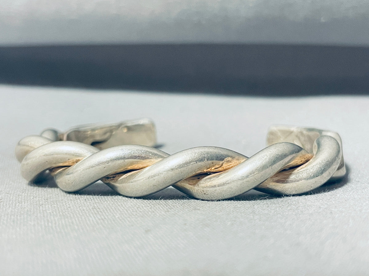Heavy Twisted Rope Vintage Native American Navajo Sterling Silver Brac ...