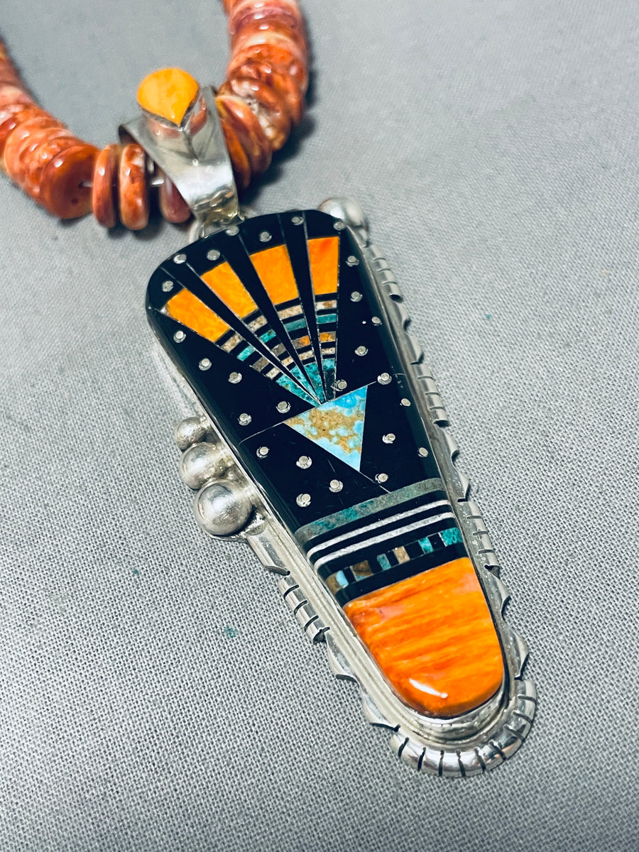 Vibrant Vintage Native American Navajo Orange Spiny Sterling Silver Ne ...