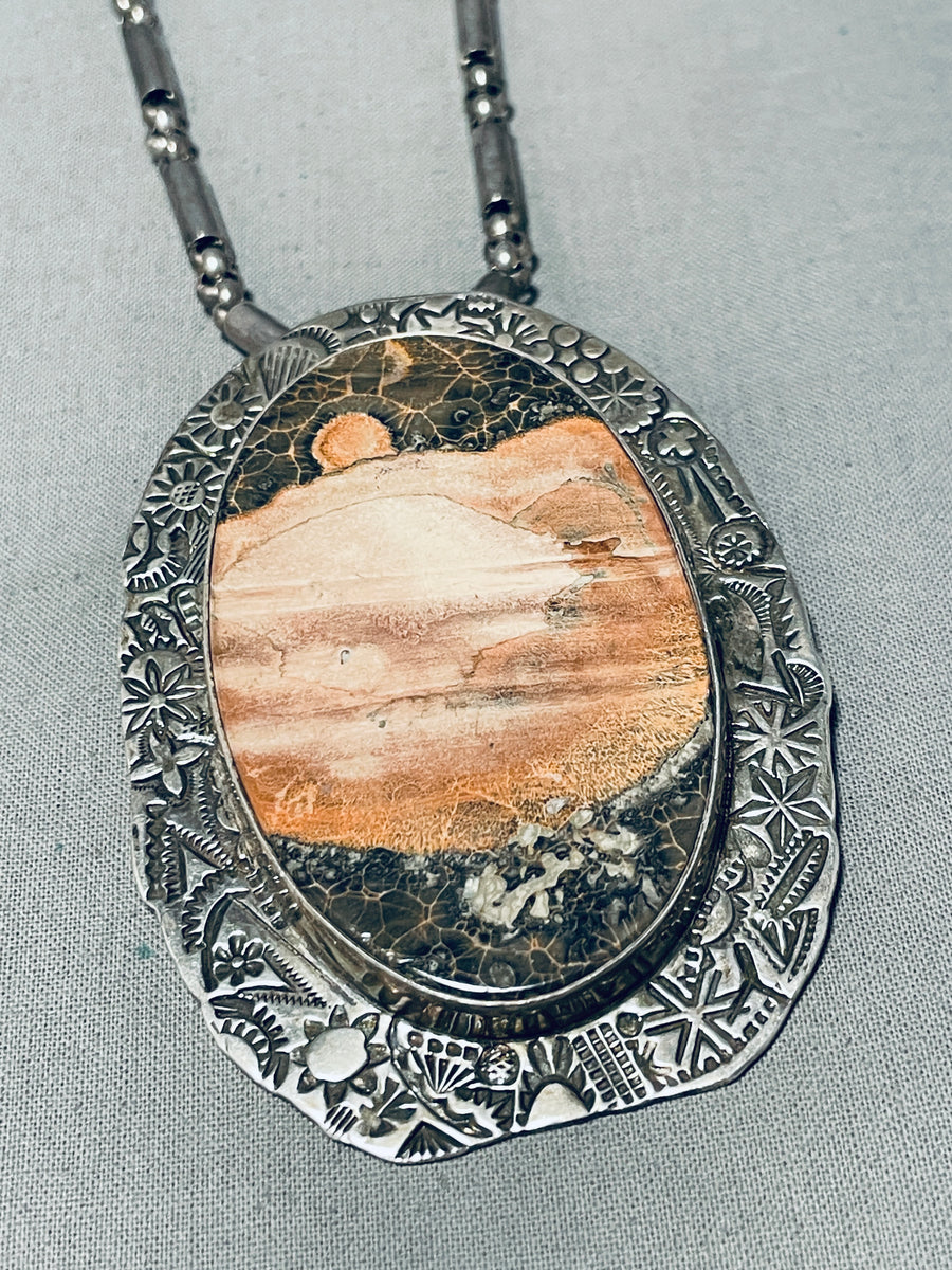 Rising Sun Agate!!!! Vintage Native American Navajo Sterling Silver Ne ...
