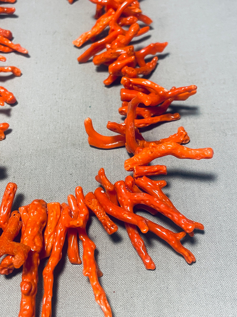 151 Grams! Jaws To Floor Vintage Native American Navajo Coral Sterling ...