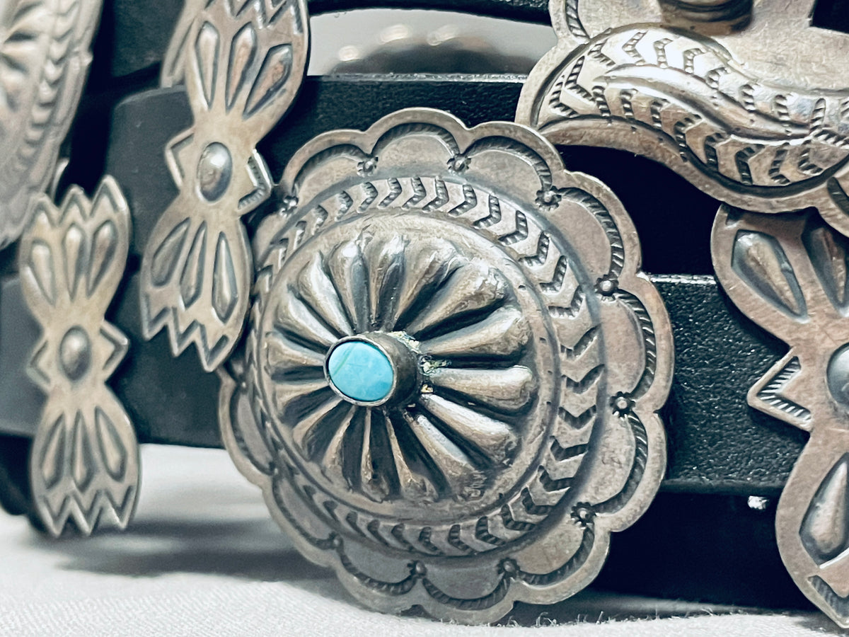 Gasp! Hand Tooled Vintage Native American Navajo Turquoise Sterling Si ...