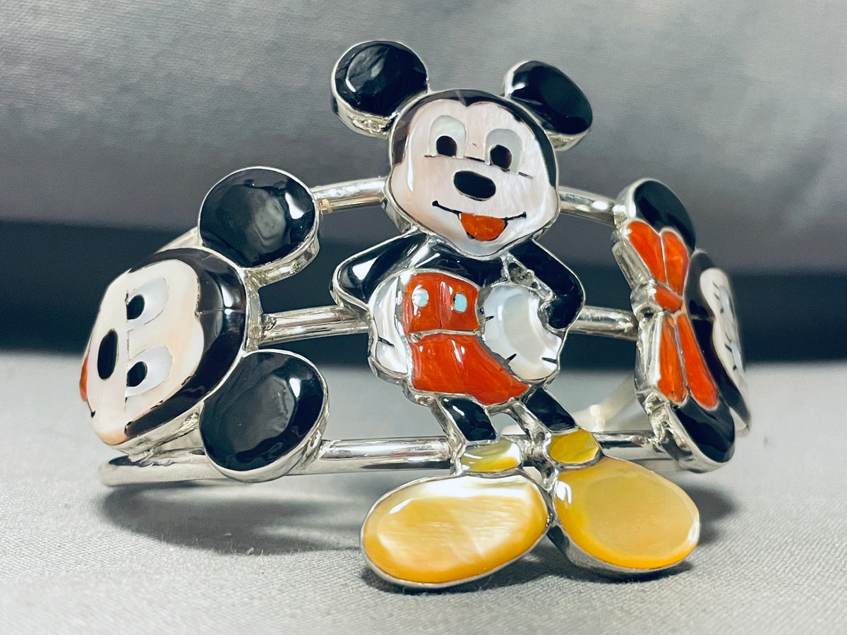 Native American Gasp! Zuni Mickey Mouse Huge Coral Sterling Silver Inl ...