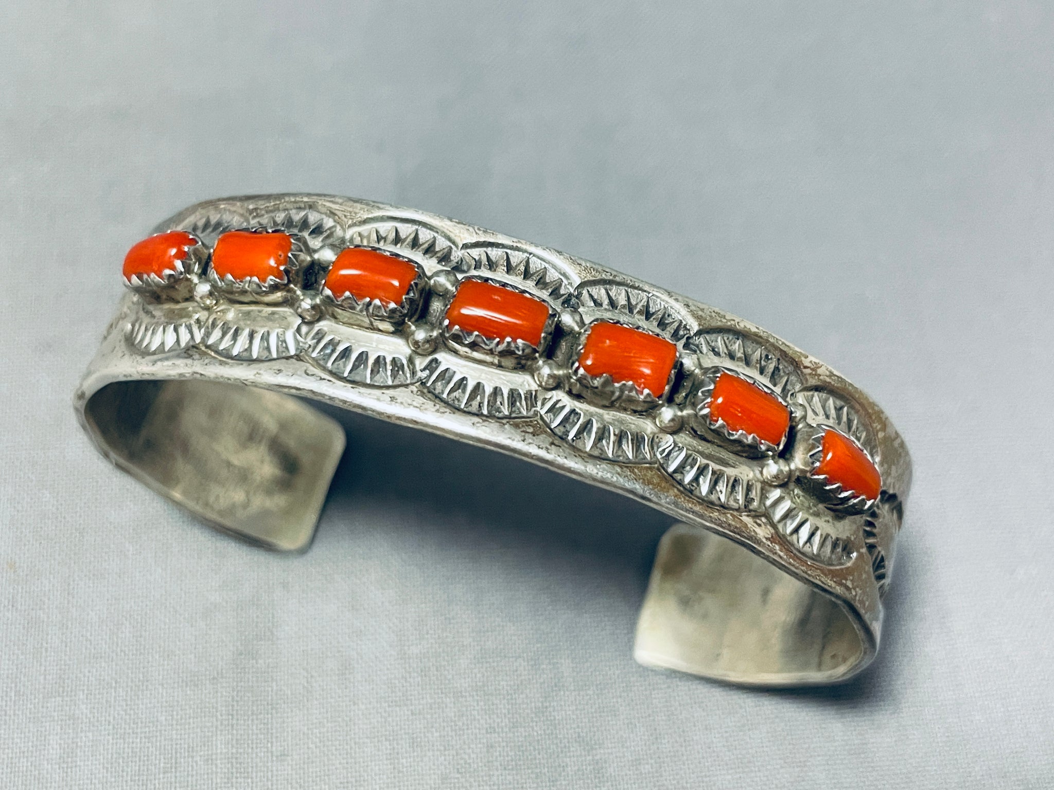 Marvelous Vintage Native American Navajo Coral Sterling Silver Bracele ...