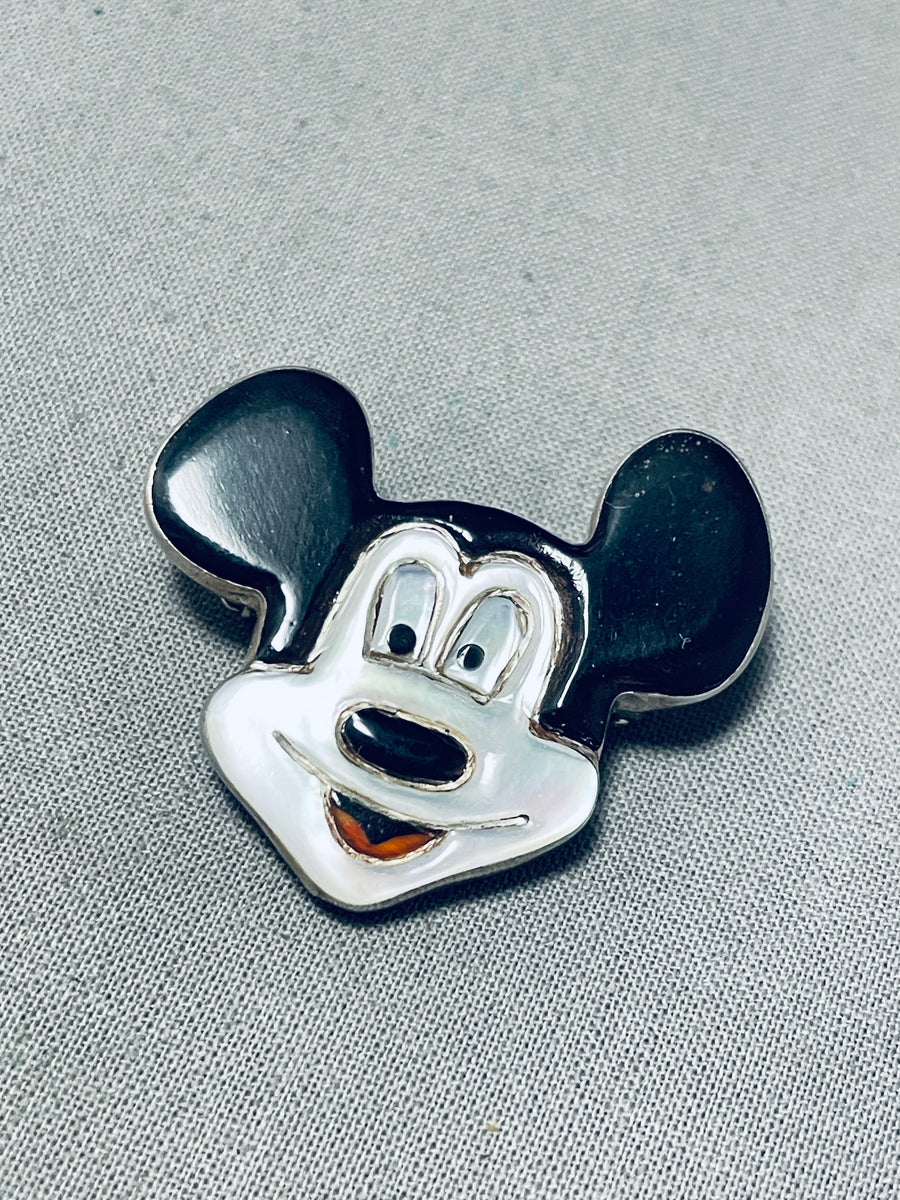 Whimsical Vintage Native American Zuni Inlay Mickey Mouse Sterling Sil ...