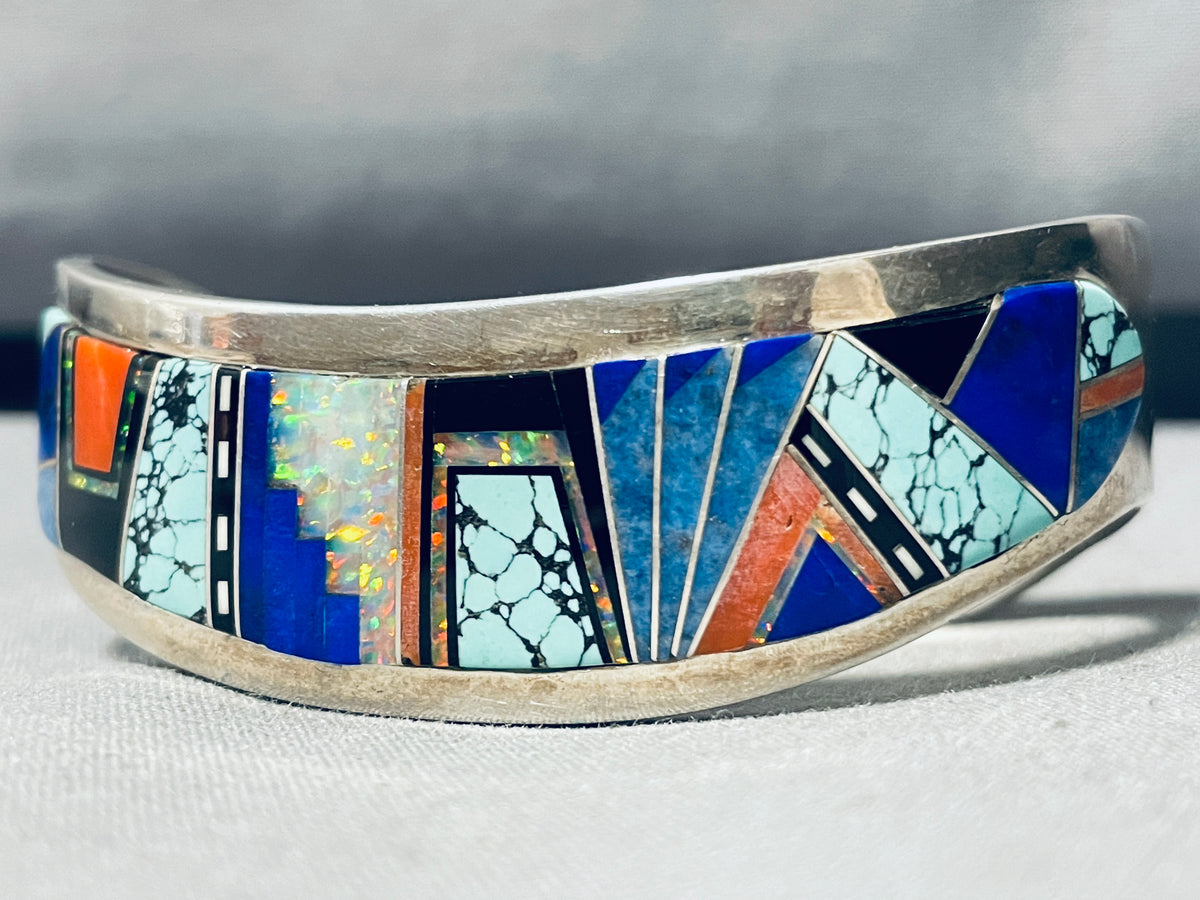 6.5 Inch Wrist Brian Yazzie Vintage Native American Navajo Inlay Sterl ...