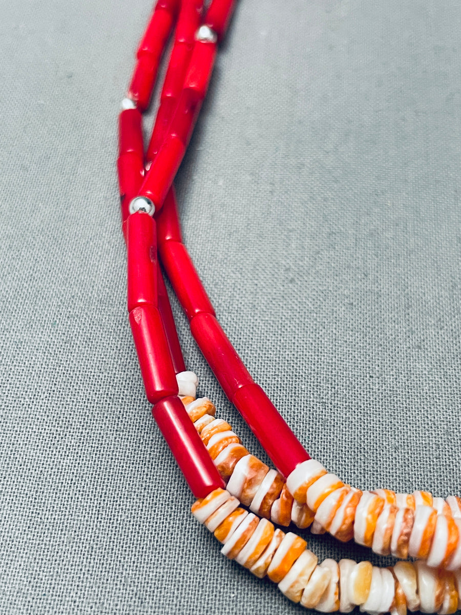 Ming Boggling Long Coral Native American Navajo Sterling Silver Neckla ...