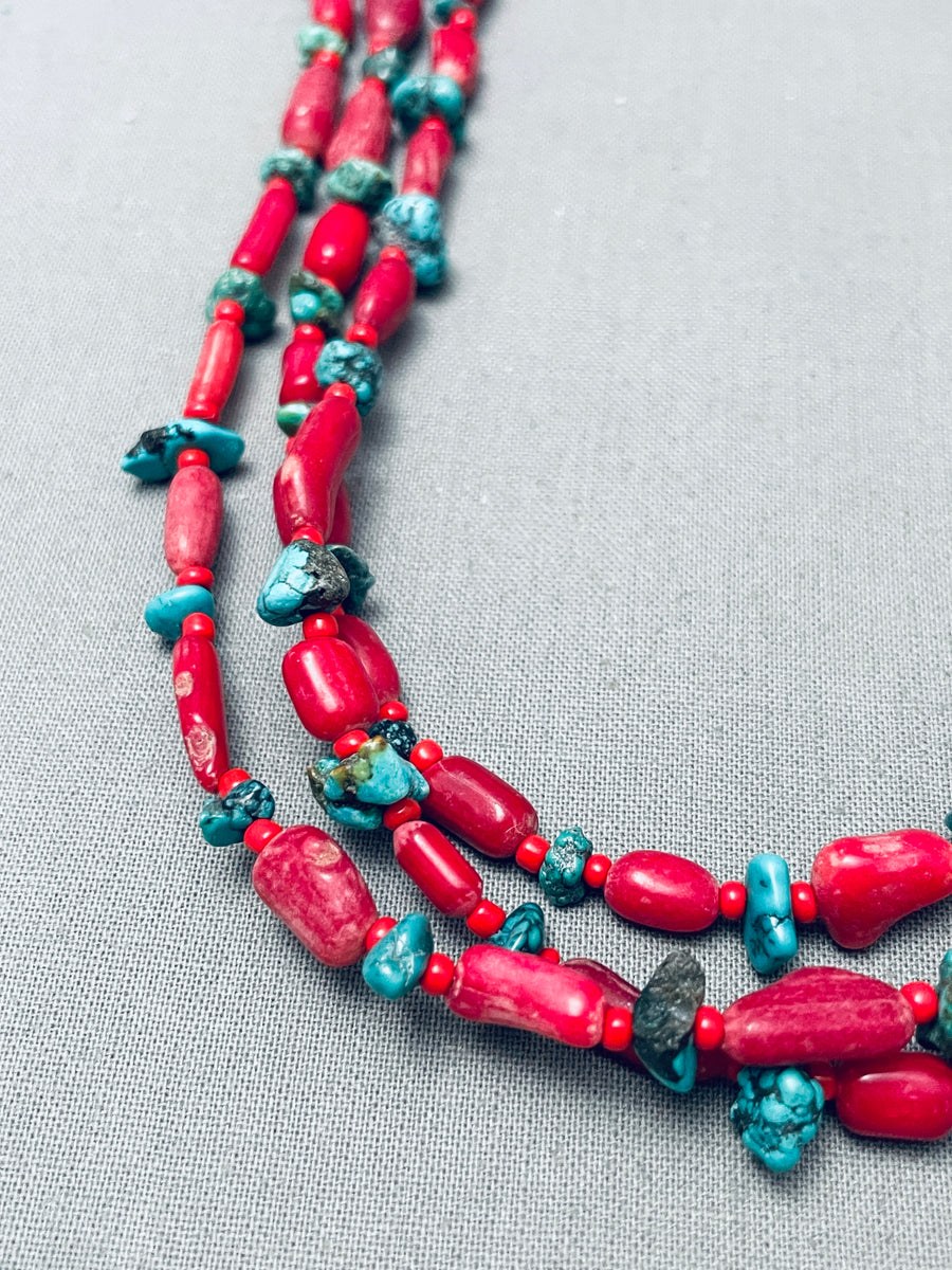Stunning Native American Navajo Torpedo Coral Turquoise Sterling Silve ...