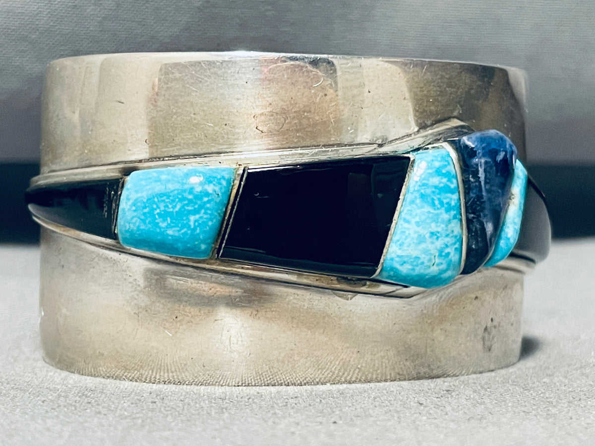 6 Inch Wrist Water Wave Vintage Native American Navajo Turquoise Sterl ...