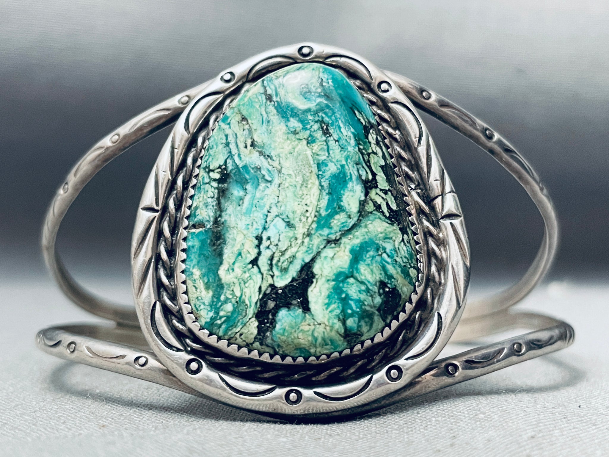 Rare Vintage Native American Navajo Chrysocholla Sterling Silver Brace ...