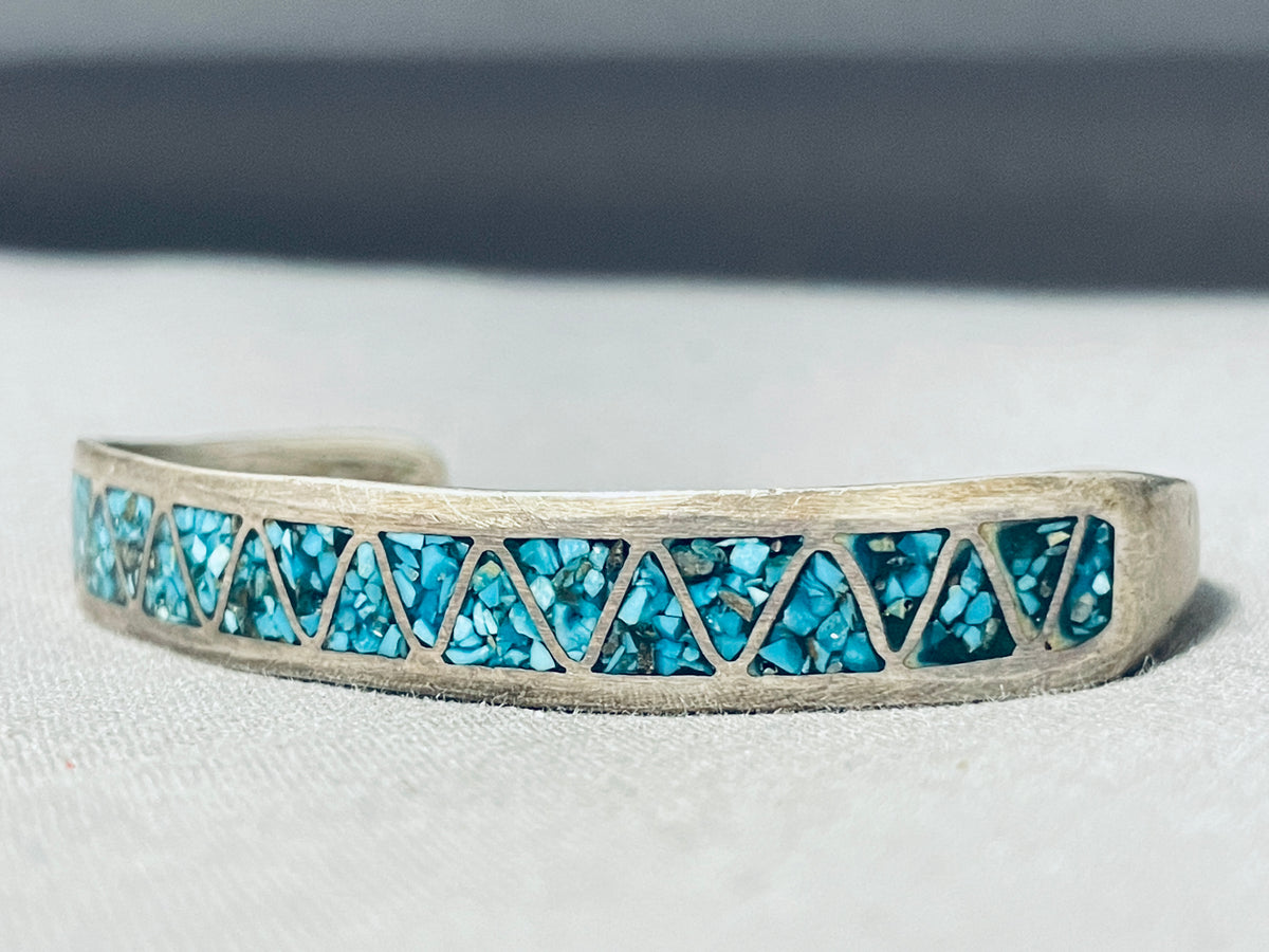 Captivating Vintage Native American Navajo Turquoise Chip Inlay Sterli ...