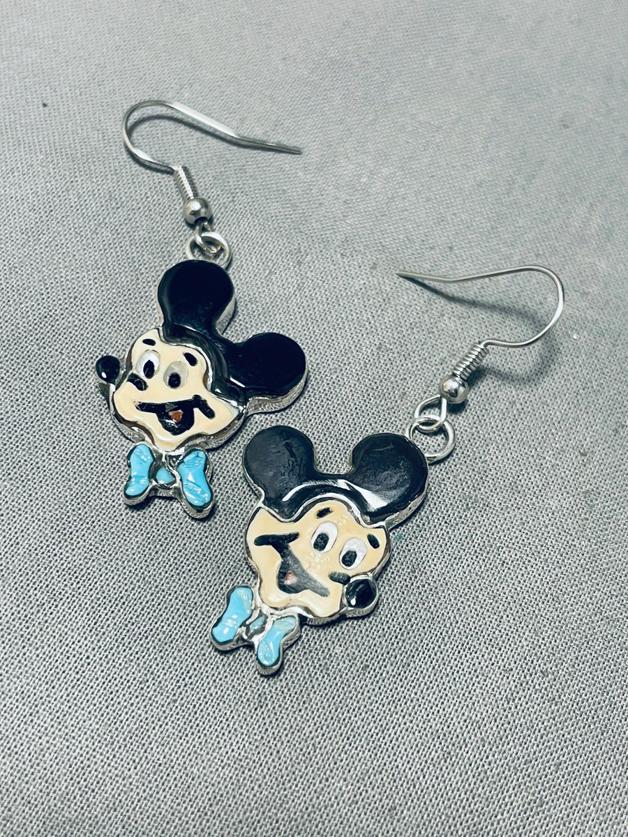 Mickey Mouse Cute Vintage Native American Zuni Inlay Turquoise Sterlin ...
