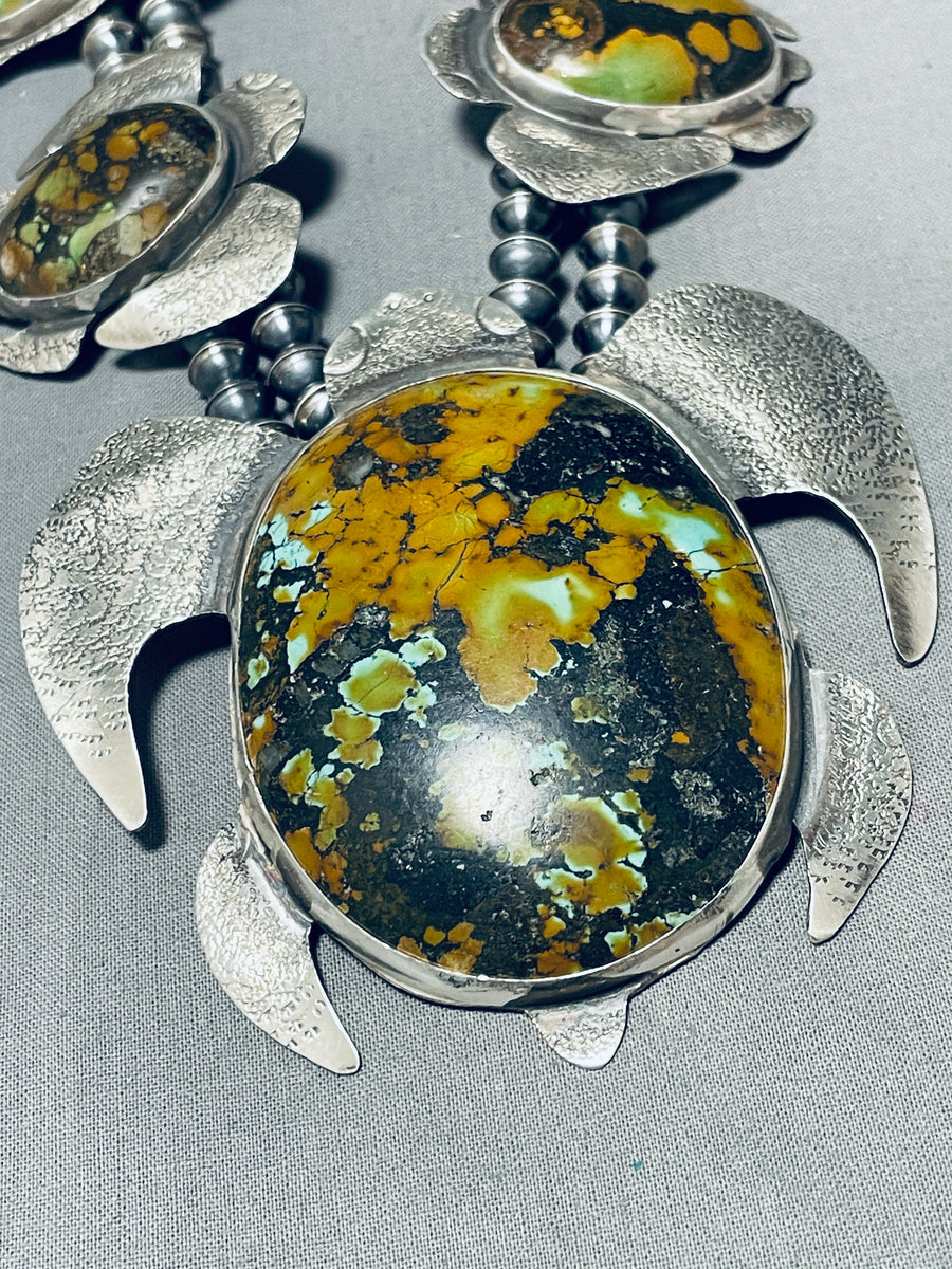 289 Grams Native American Navajo Turquoise Turtle Sterling Silver Squa ...