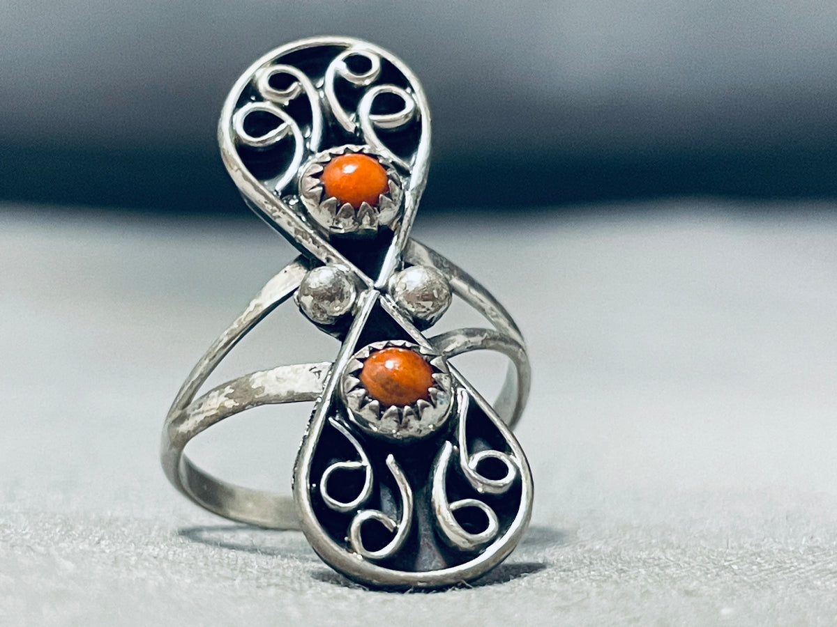 Twirly Cute Vintage Native American Navajo Coral Sterling Silver Ring ...