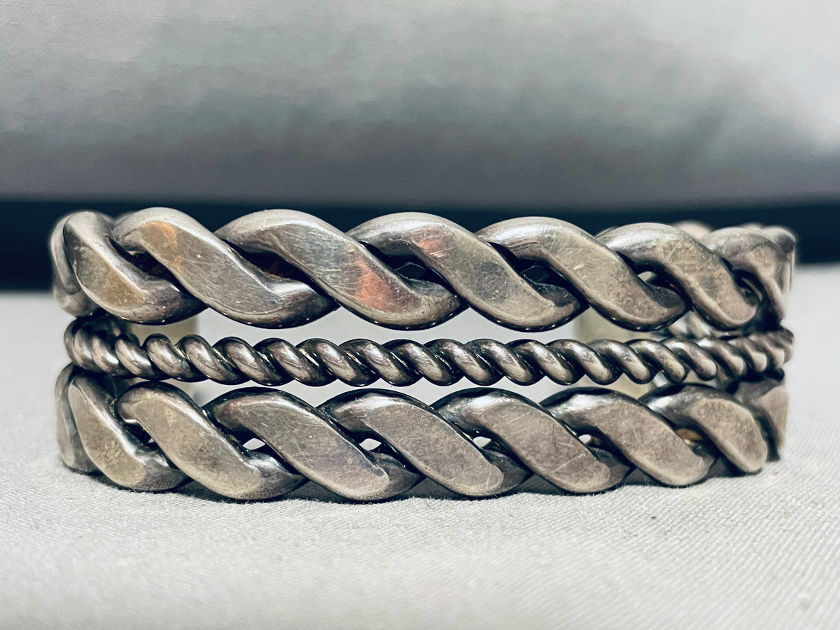 Heavy Shank Hand Twisted Sterling Silver Vintage Native American Navaj ...