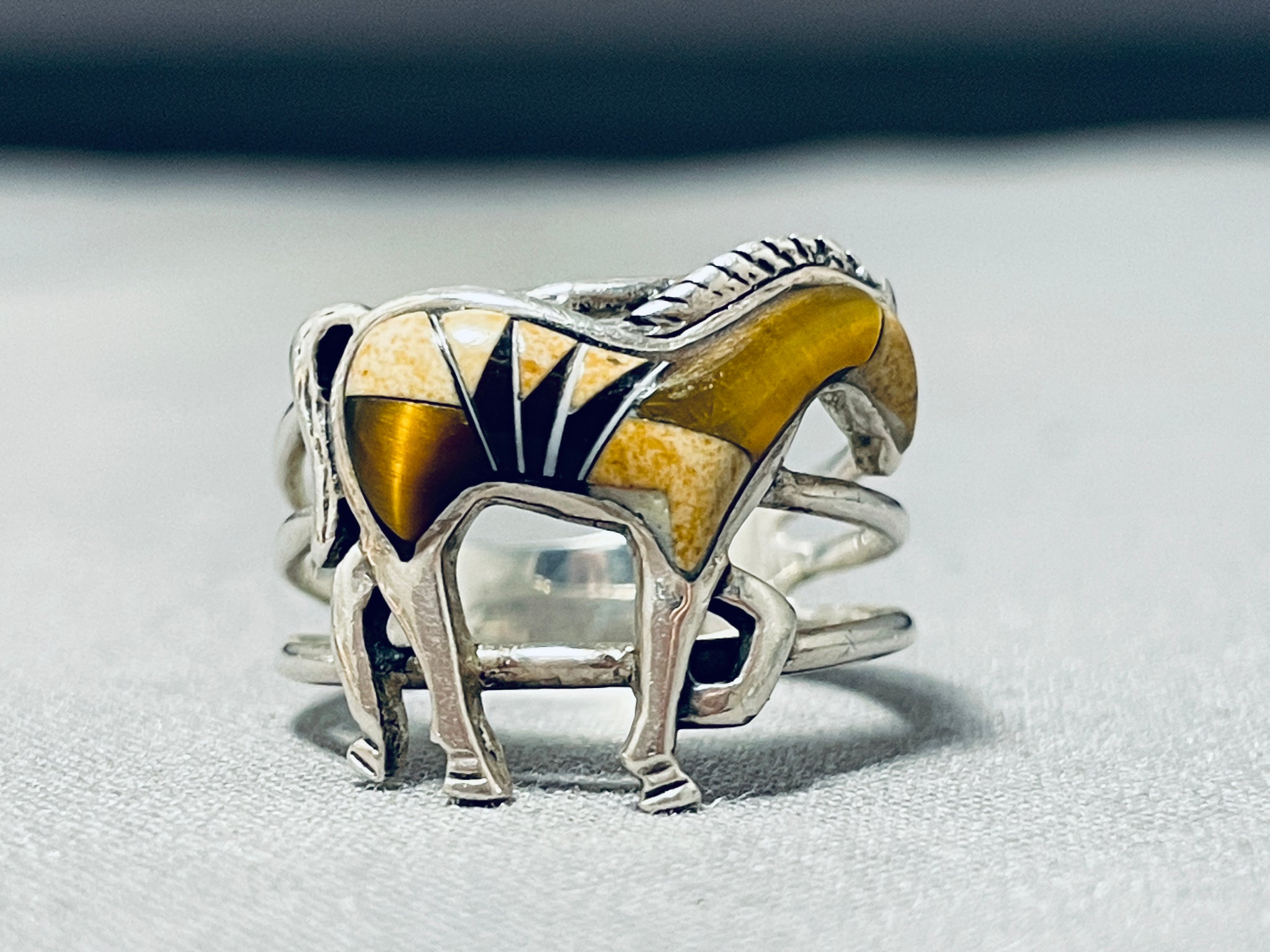 Horse!! Vintage Native American Navajo Inlay Tiger Eye Shell Jet Sterl ...