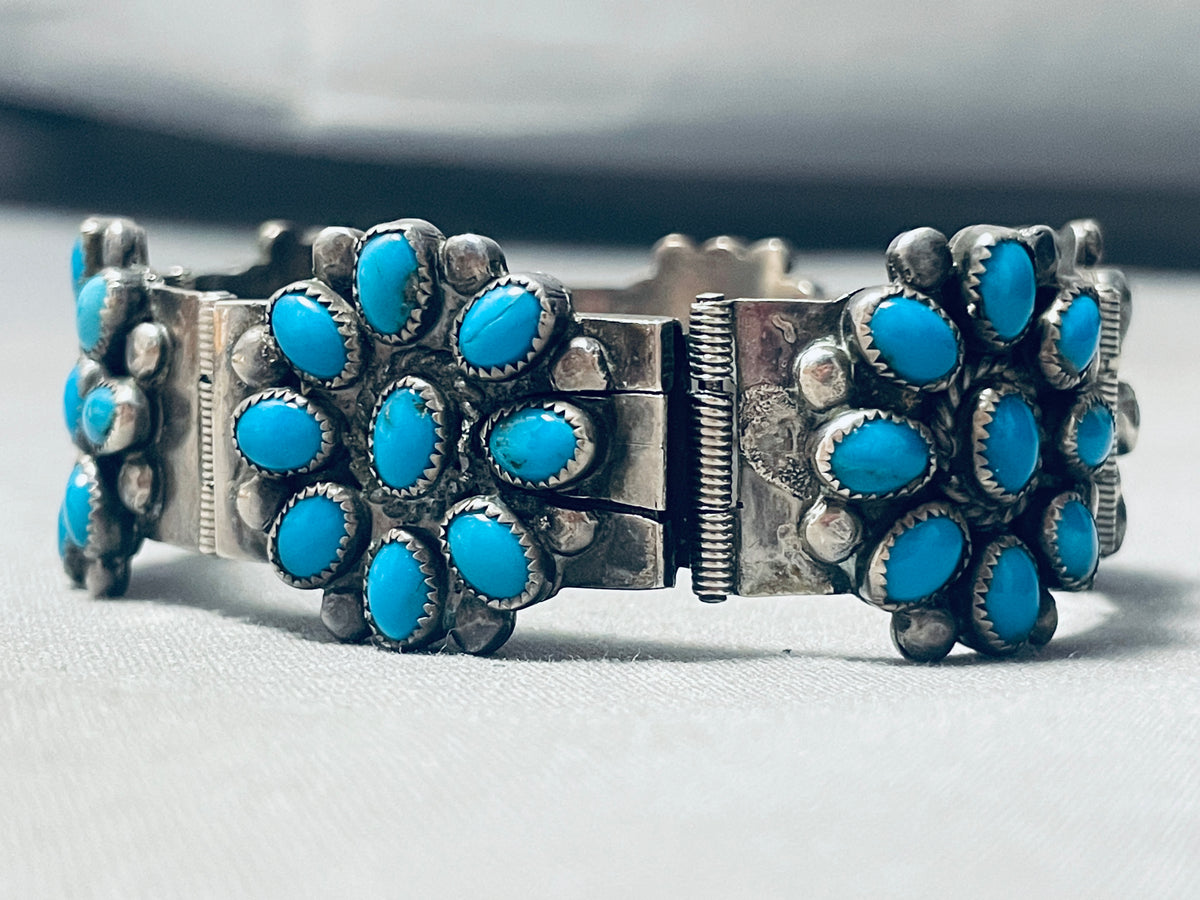 Native American Rare Vintage Cluster Link Turquoise Sterling Silver Cl ...