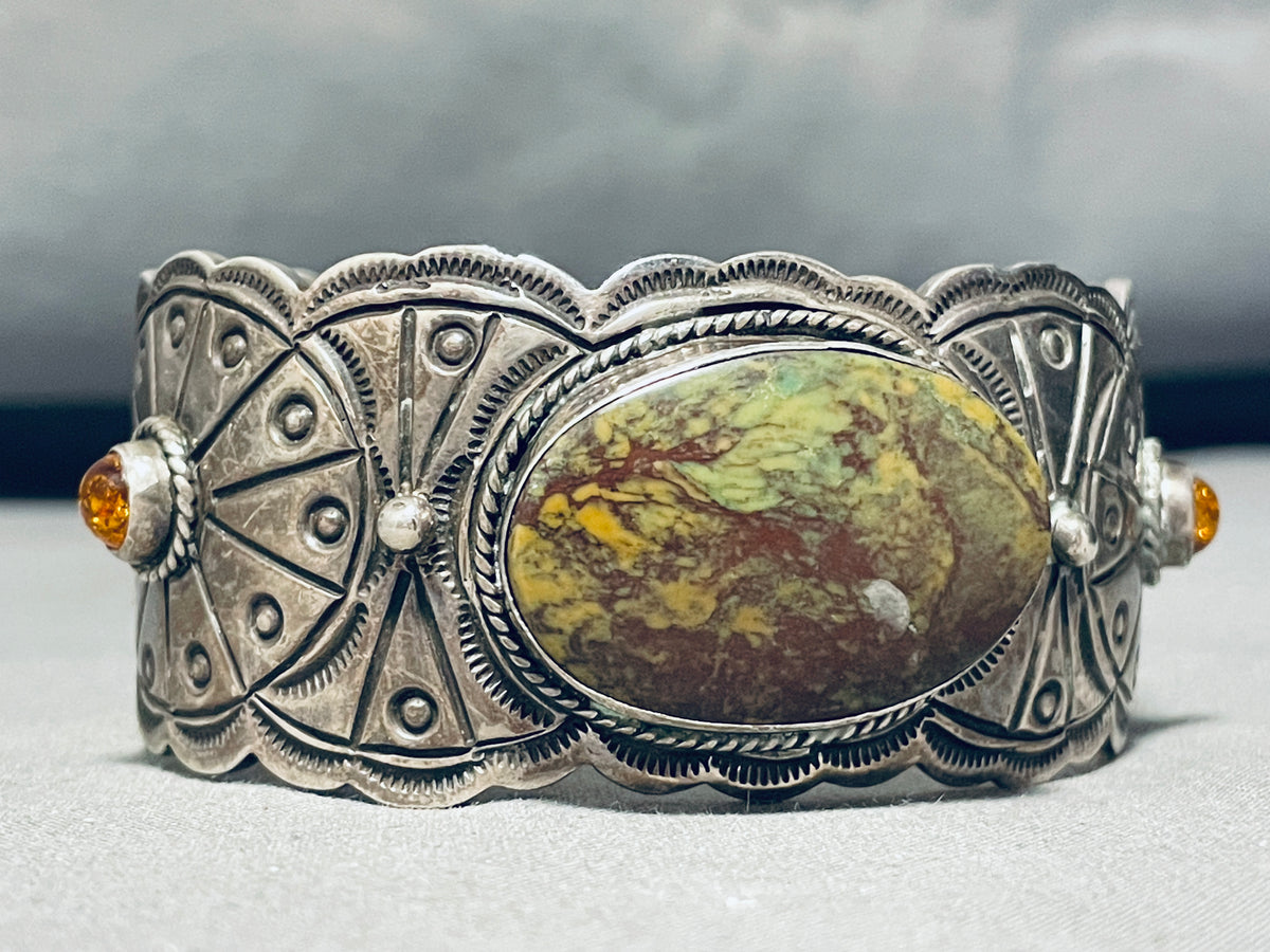 Vick Hicks Vintage Native American Navajo Green Turquoise Sterling Sil ...