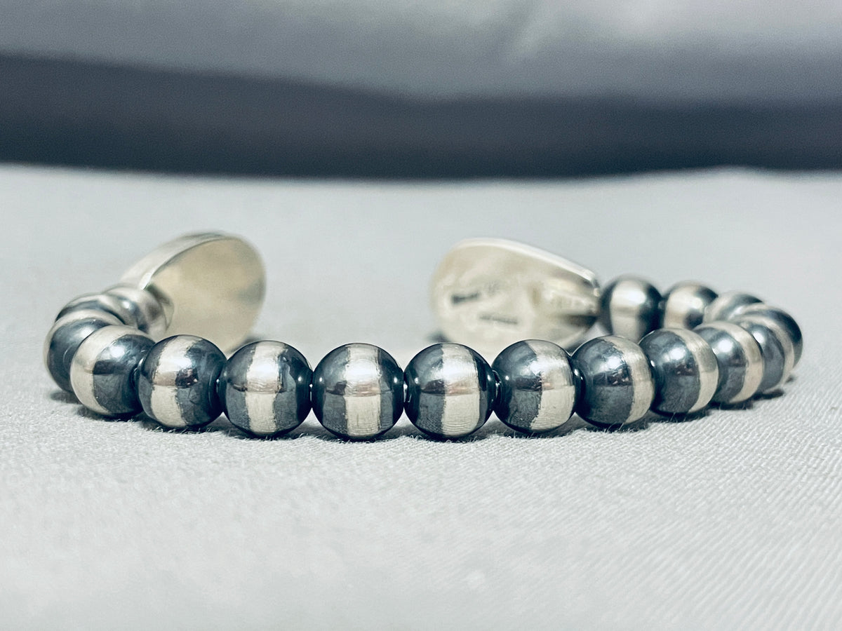 Signed Turquoise Ends Native American Navajo Sterling Silver Ball Brac ...