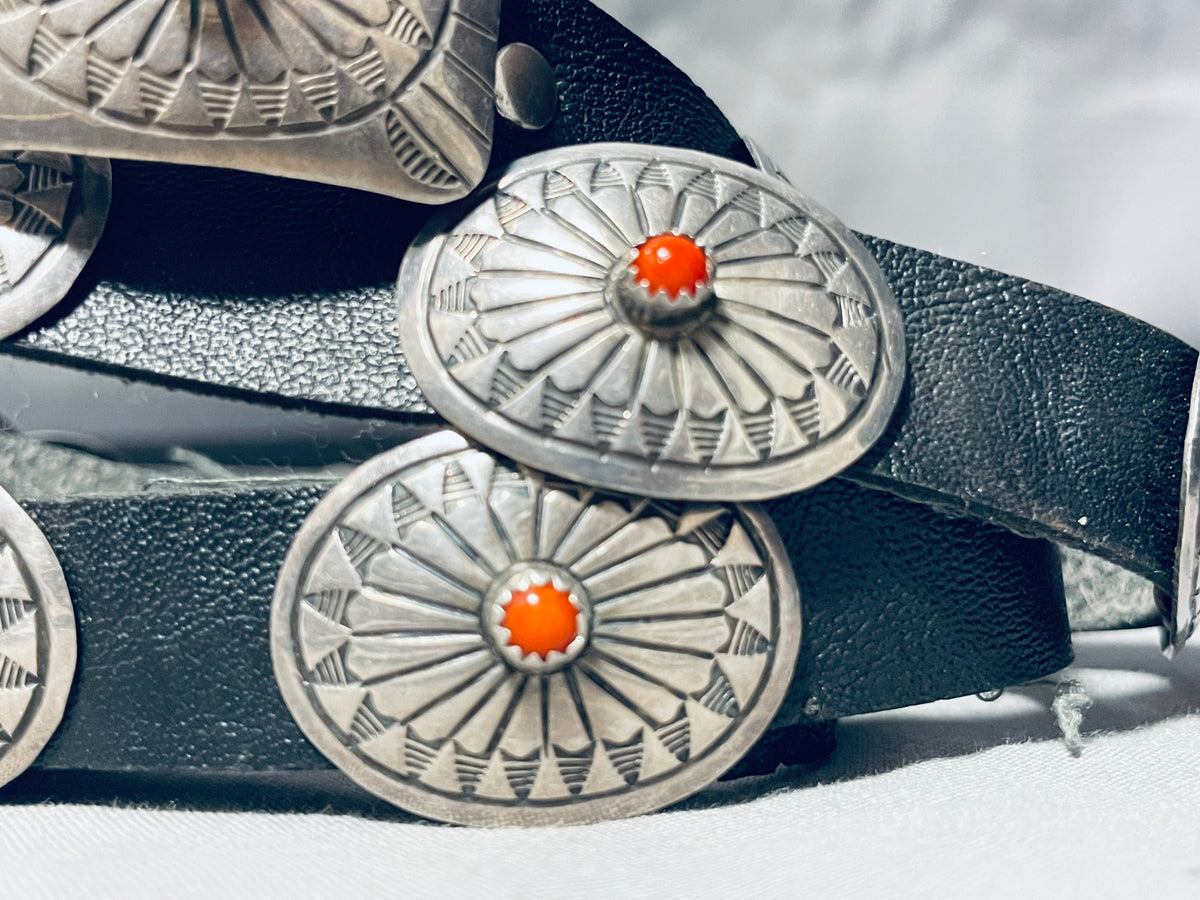 Concho Belt For Jeans!! Vintage Native American Navajo Coral Sterling ...