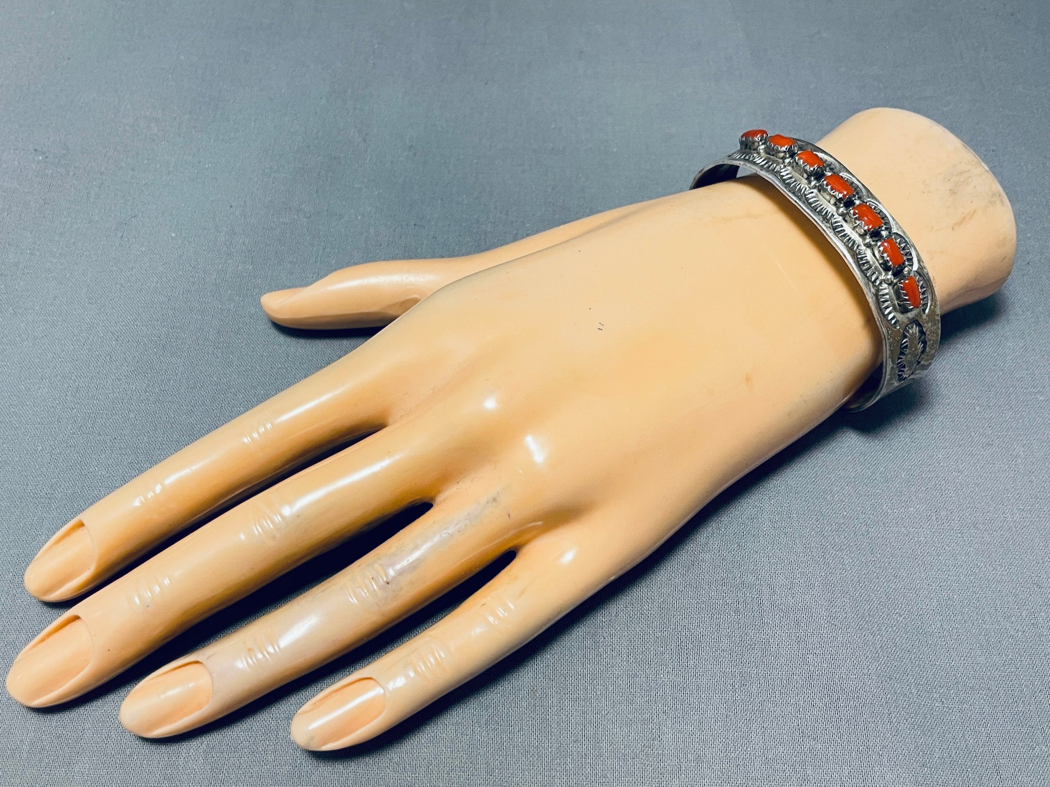 Marvelous Vintage Native American Navajo Coral Sterling Silver Bracele ...