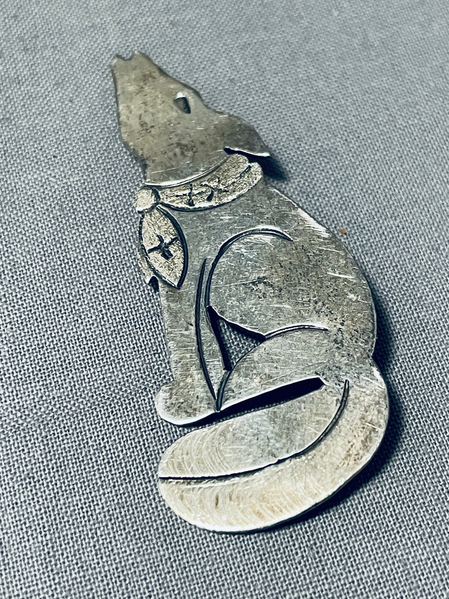 Signed Vintage Native American Navajo Sterling Silver Coyote Pin ...