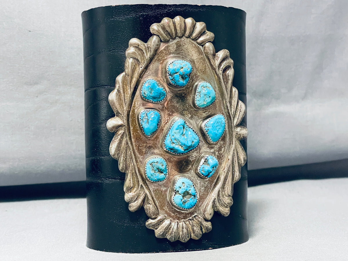 200 Grams Vintage Zuni Blue Gem Turquoise Sterling Silver Bow Guard ...
