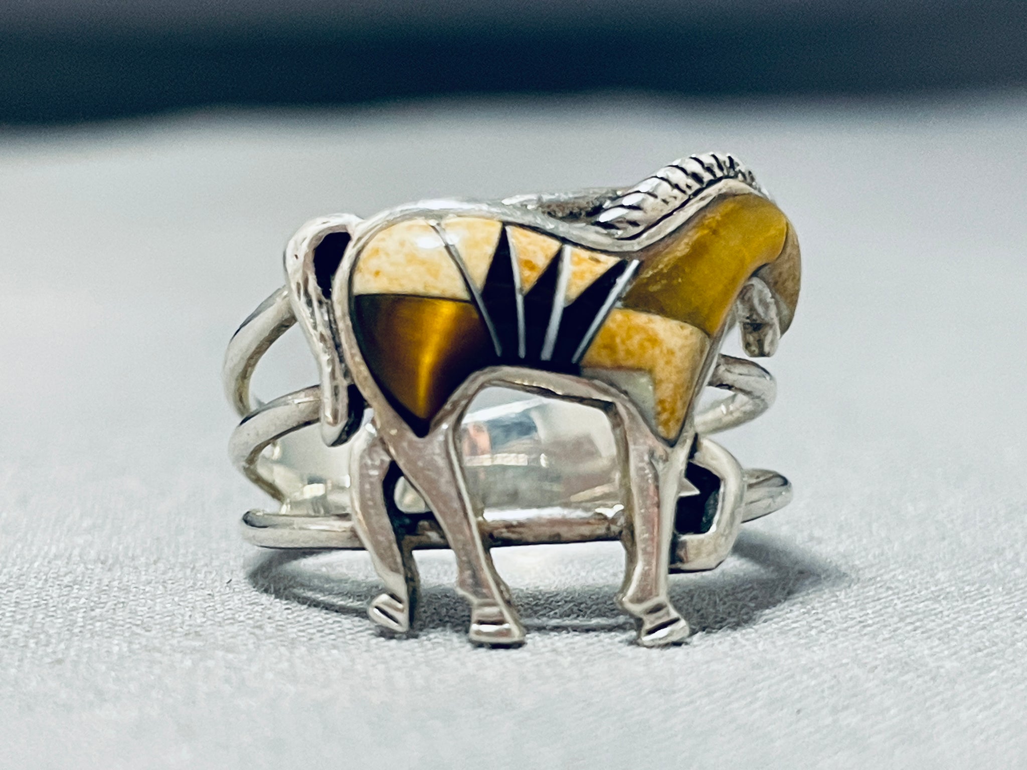 Horse!! Vintage Native American Navajo Inlay Tiger Eye Shell Jet Sterl ...