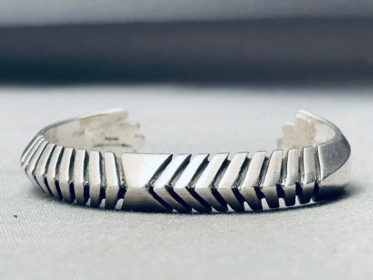 Thicker Serrated Vintage Native American Navajo Sterling Silver Bracel ...
