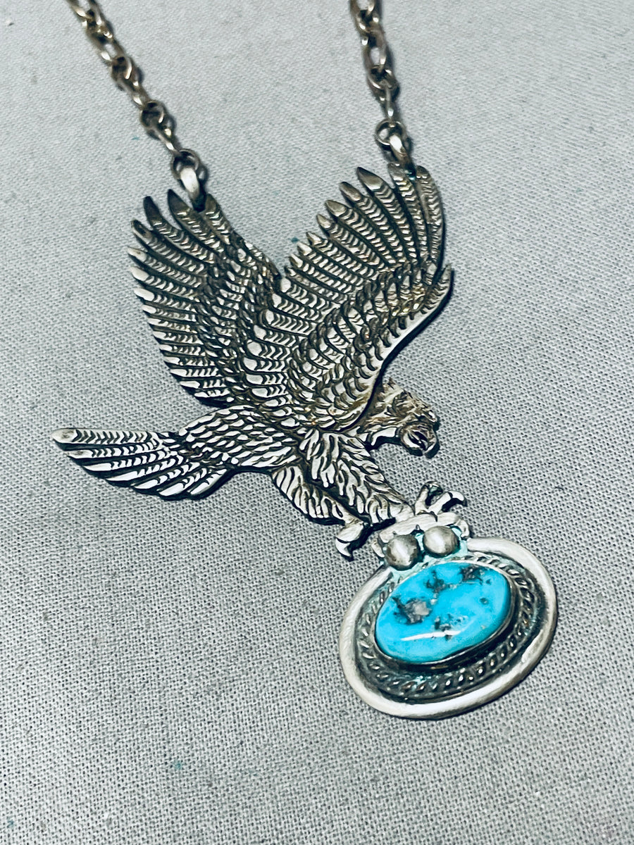 Freddy Charley Vintage Native American Navajo Turquoise Eagle Sterling ...