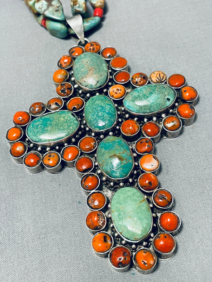 Best Vintage Santo Domingo Royston Turquoise Sterling Silver Cross Nec ...