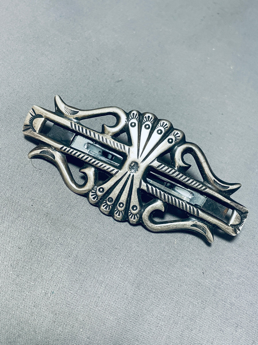 Intricate Vintage Native American Navajo Sterling Silver Signed Hair B ...