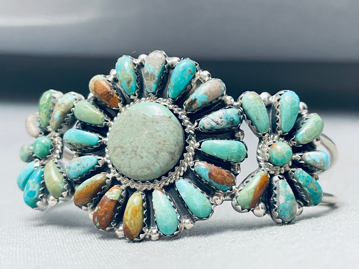 Amazing Native American Navajo Rgeen Turquoise Cluster Sterling Silver ...