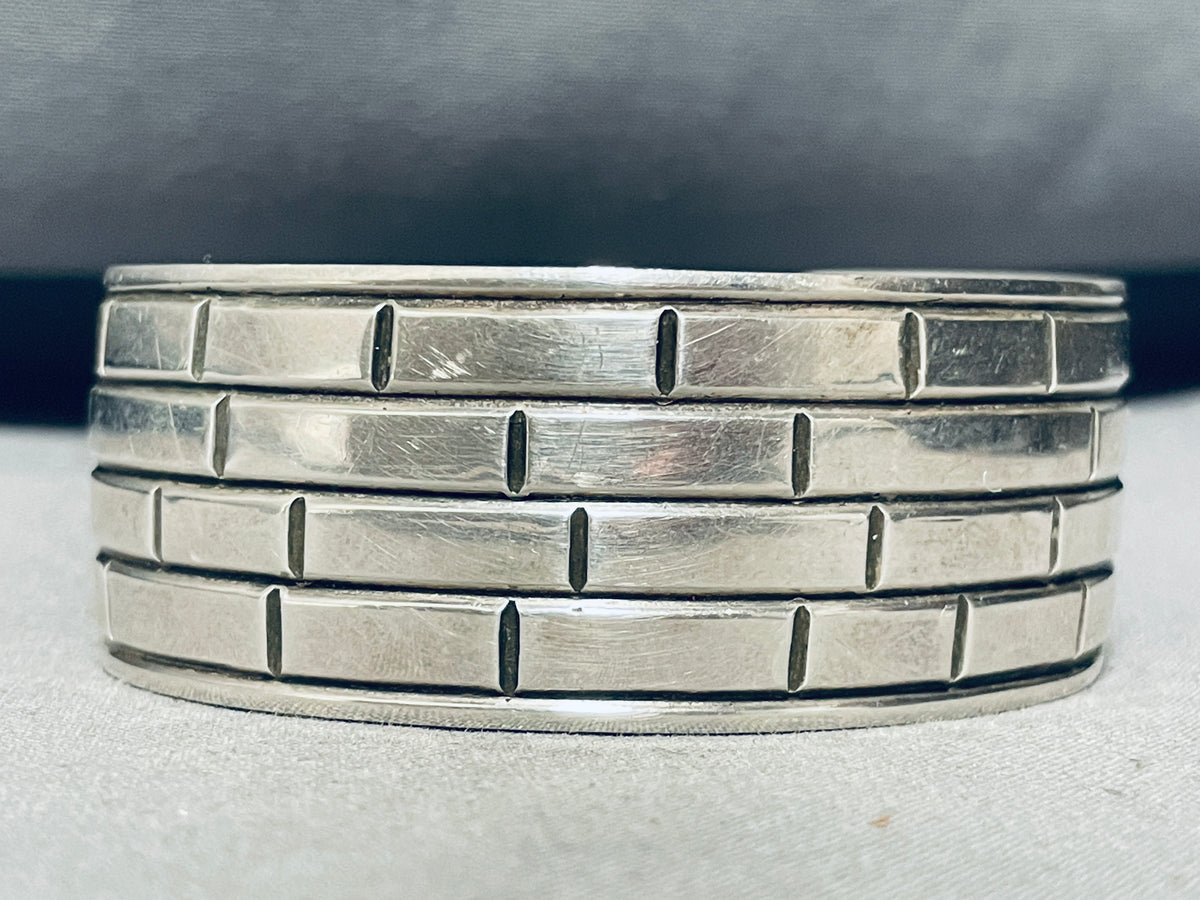 Brick Wall! Vintage Native American Navajo Hand Etched Sterling Silver ...