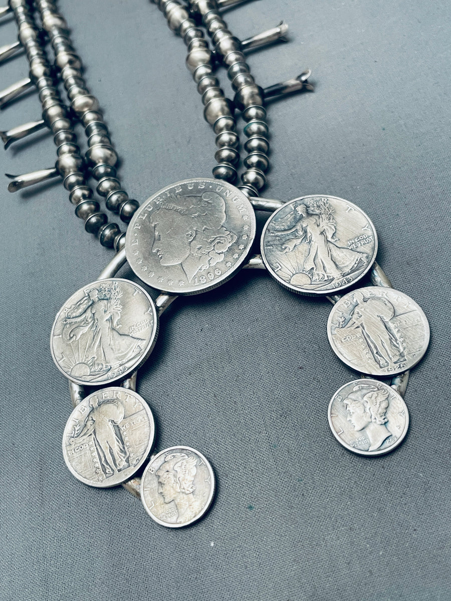 Superior Vintage Native American Navajo Sterling Silver Coin Squash Bl ...