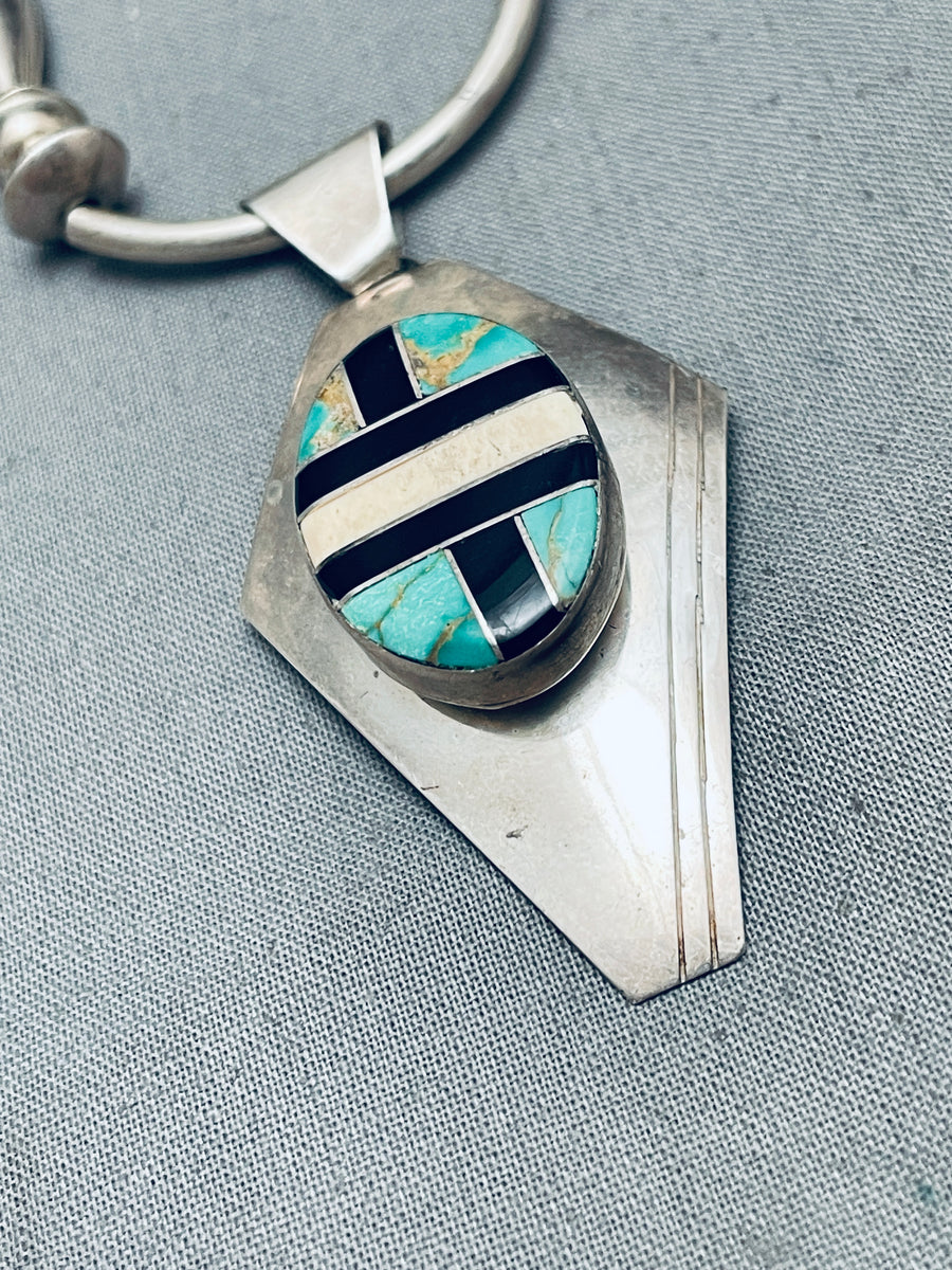 Tommy Sam Vintage Native American Navajo Turquoise Inlay Sterling Silv ...