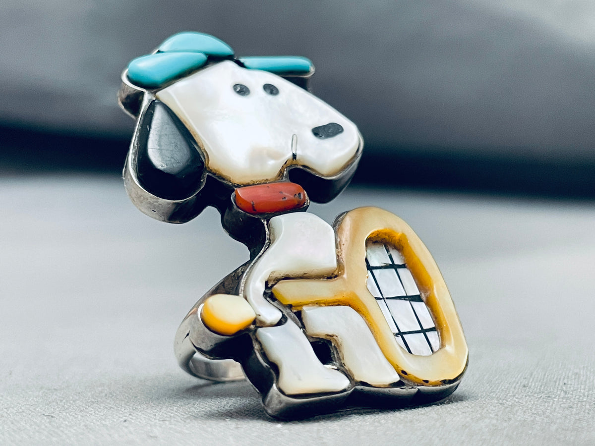 One Of A Kind Vintage Native American Zuni Snoopy Inlay Sterling Silve ...