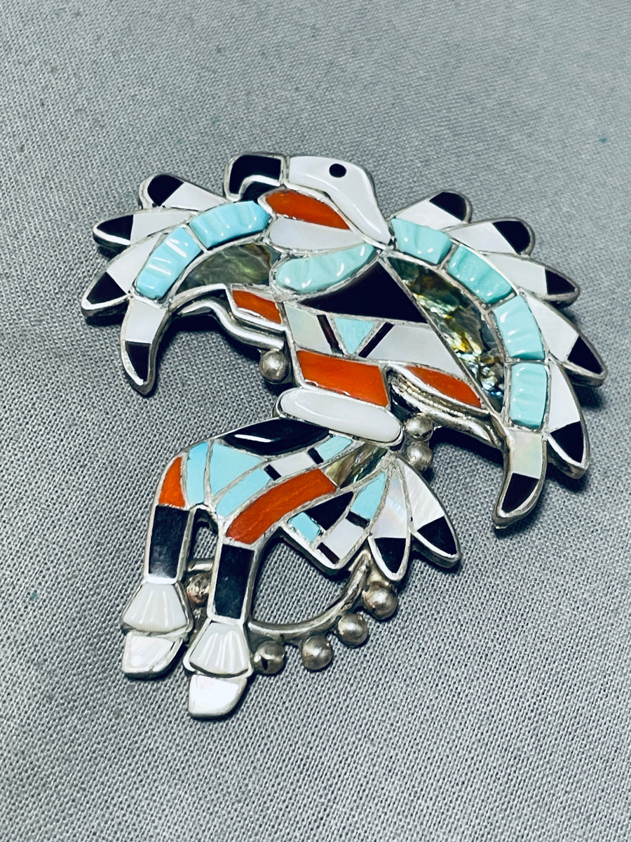 Larry Laate Vintage Native American Zuni Turquoise Inlay Dancer Sterli ...