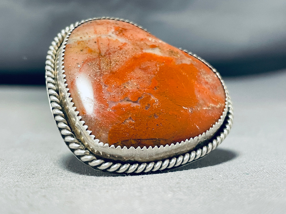 Massive Vintage Native American Navajo Agate Sterling Silver Heart Rin ...