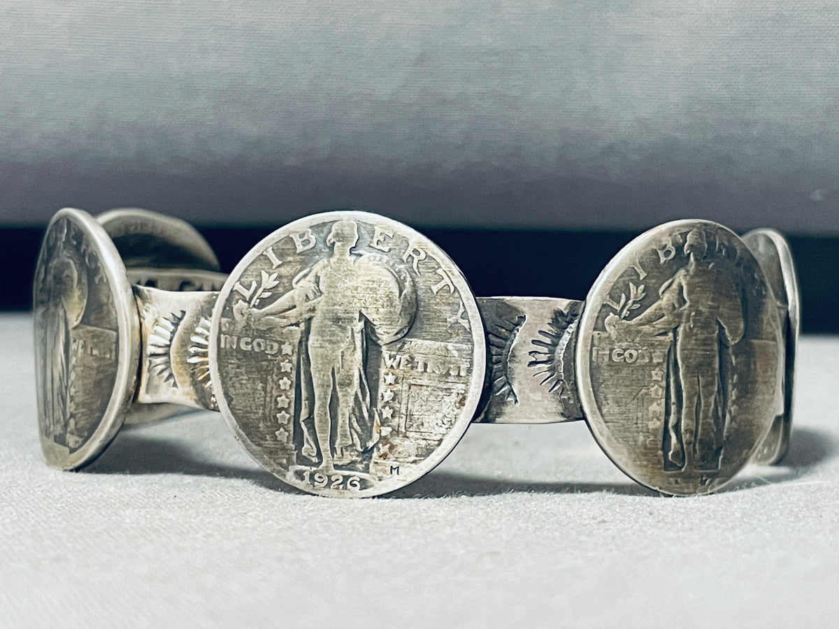 Wonderful Native American Navajo Signed 5 Vintage Quarters Sterling Si ...