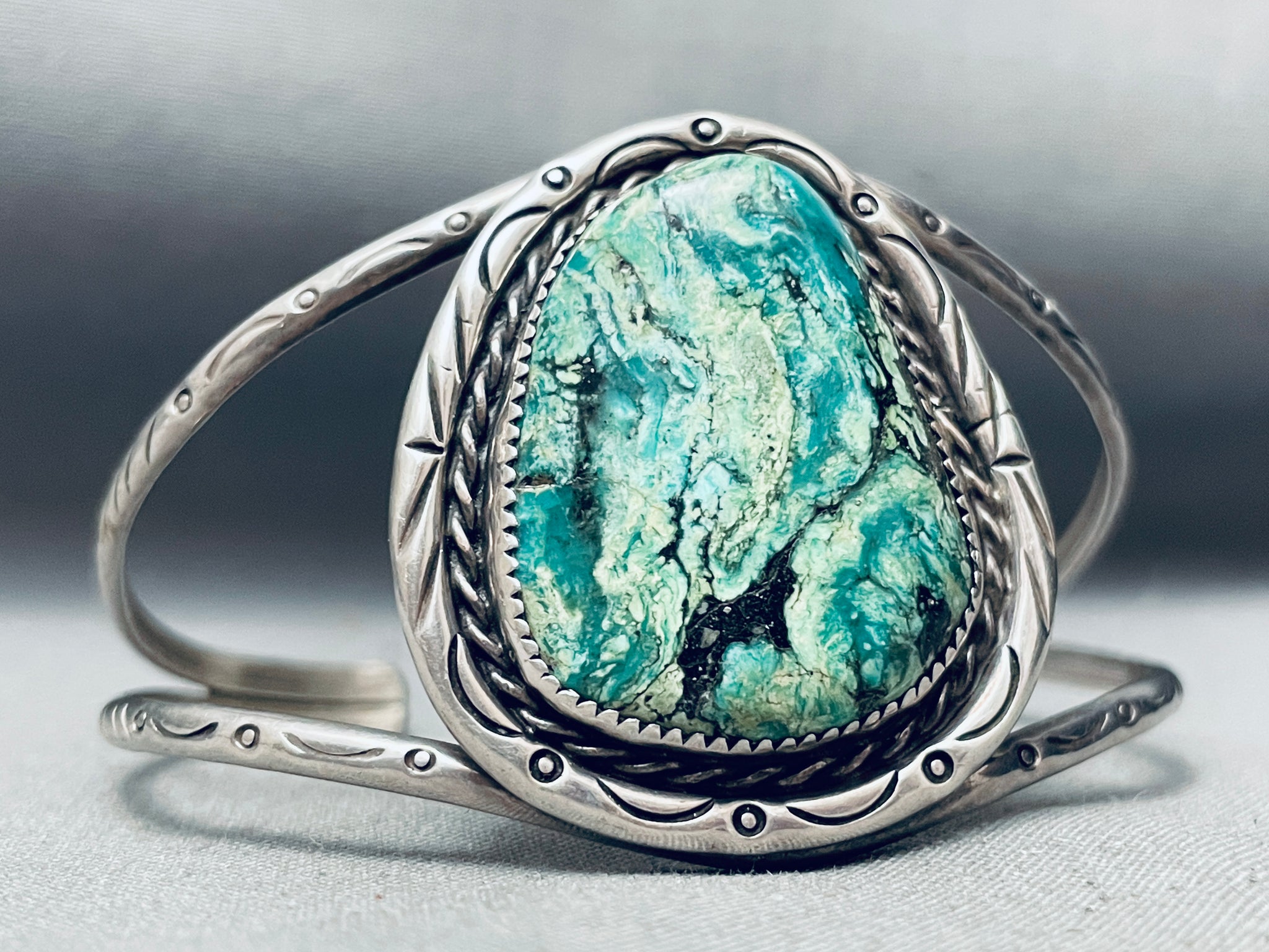 Rare Vintage Native American Navajo Chrysocholla Sterling Silver Brace ...